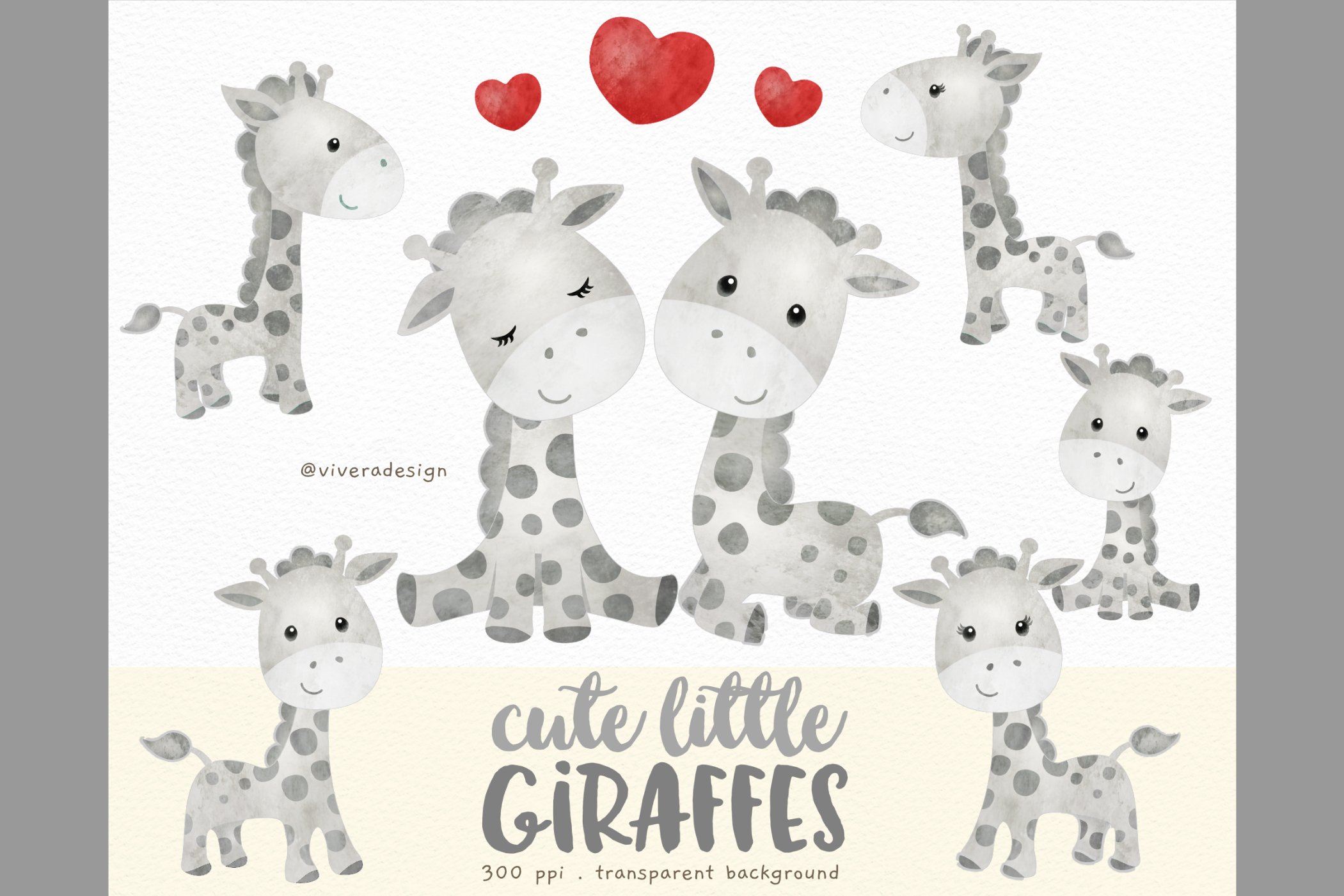 Cute Little Giraffes in Gray - Watercolor Clip Arts (960627 ...