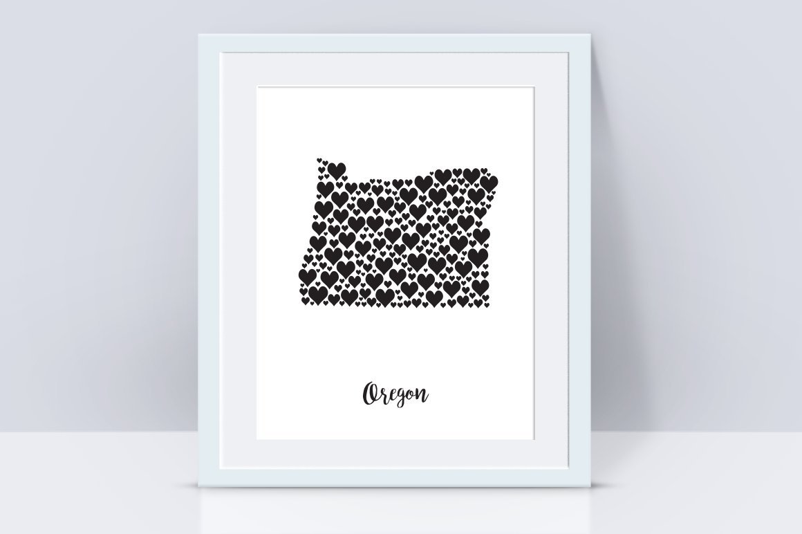 Oregon map with hearts (314838) | Illustrations | Design Bundles