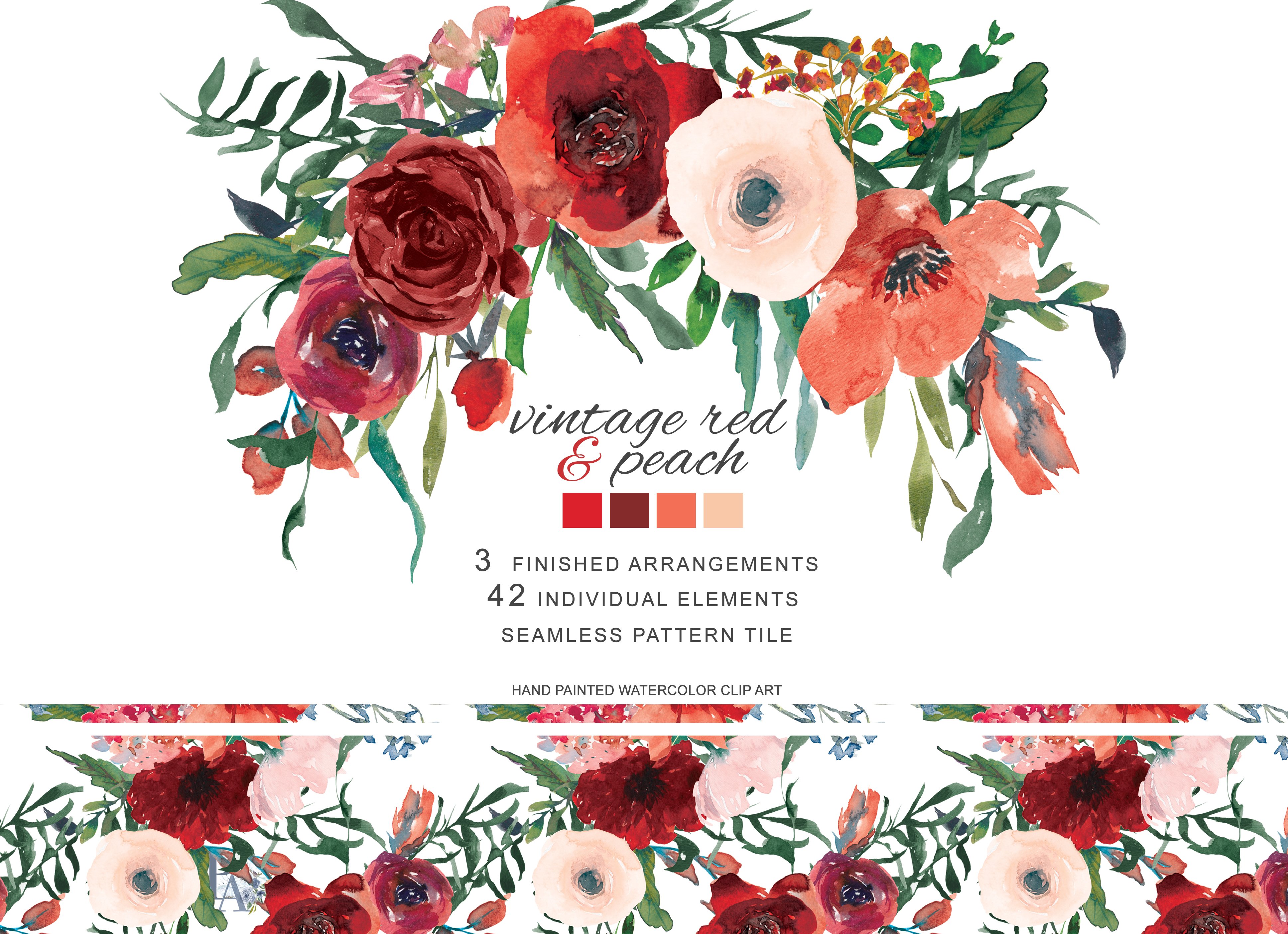 Hand Painted Watercolor Flowers Clip Art (71211) | Illustrations ...