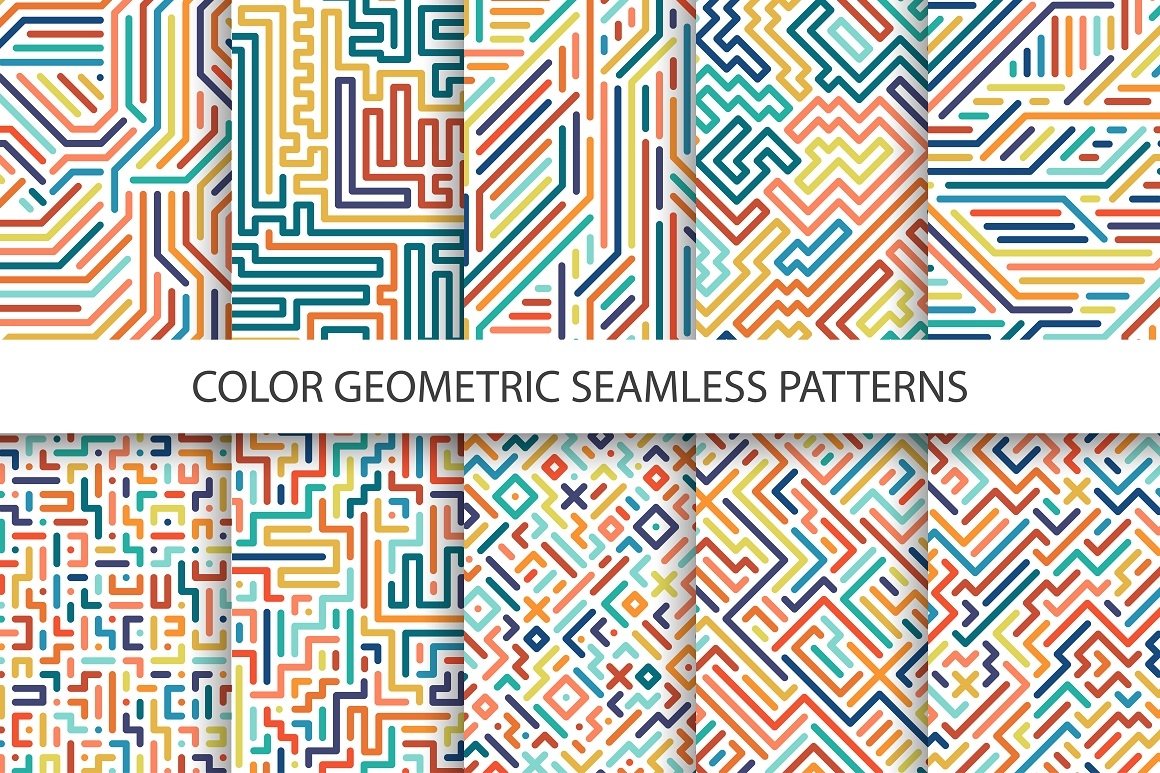 Colorful geometric striped patterns. (22078) | Backgrounds | Design Bundles