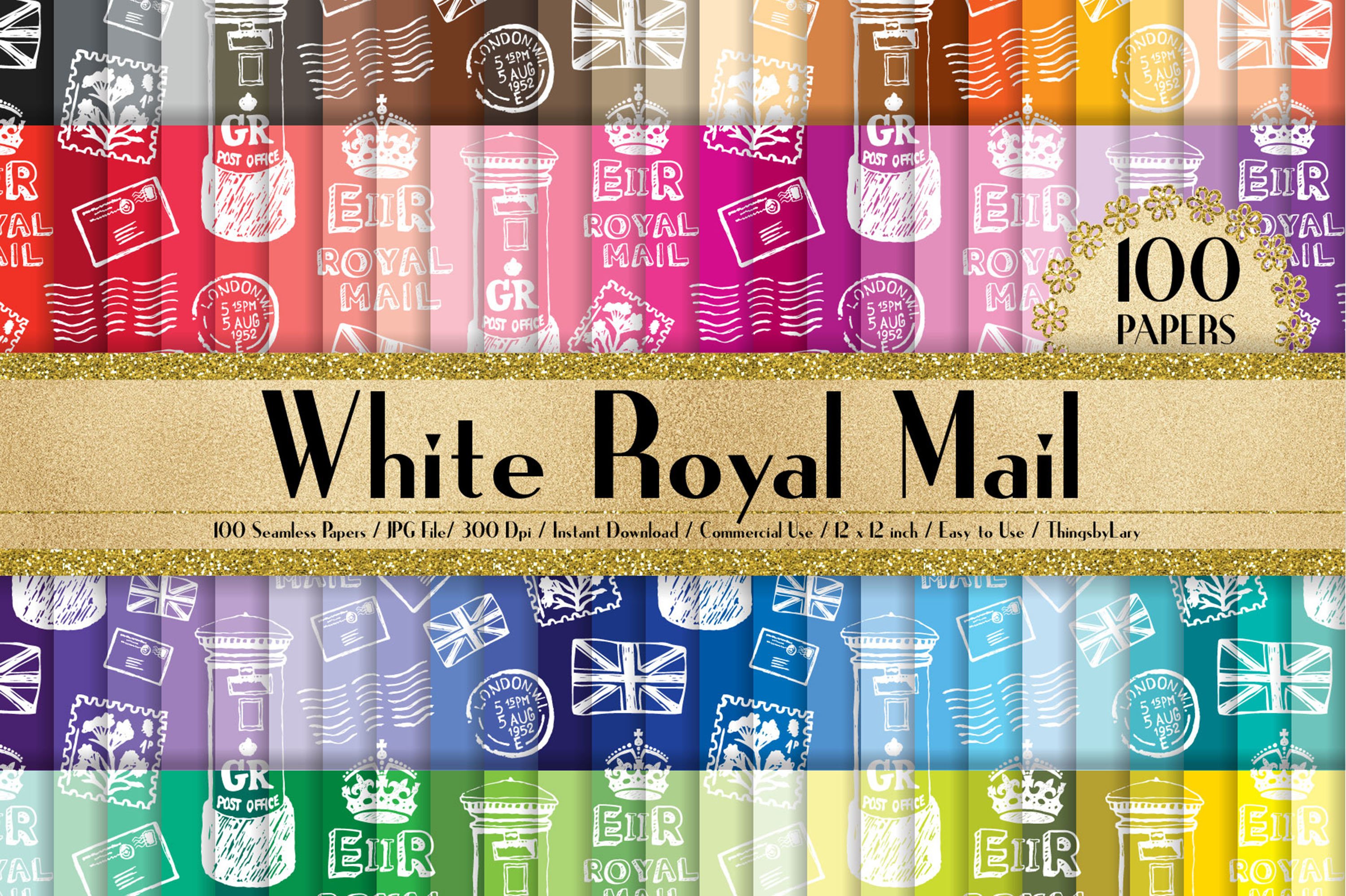100 Seamless White Royal Mail Digital Papers 12 x 12 inch (132536 ...
