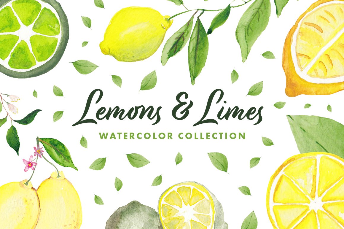 Lemons & Limes Watercolor Collection (916982) | Illustrations | Design Bundles