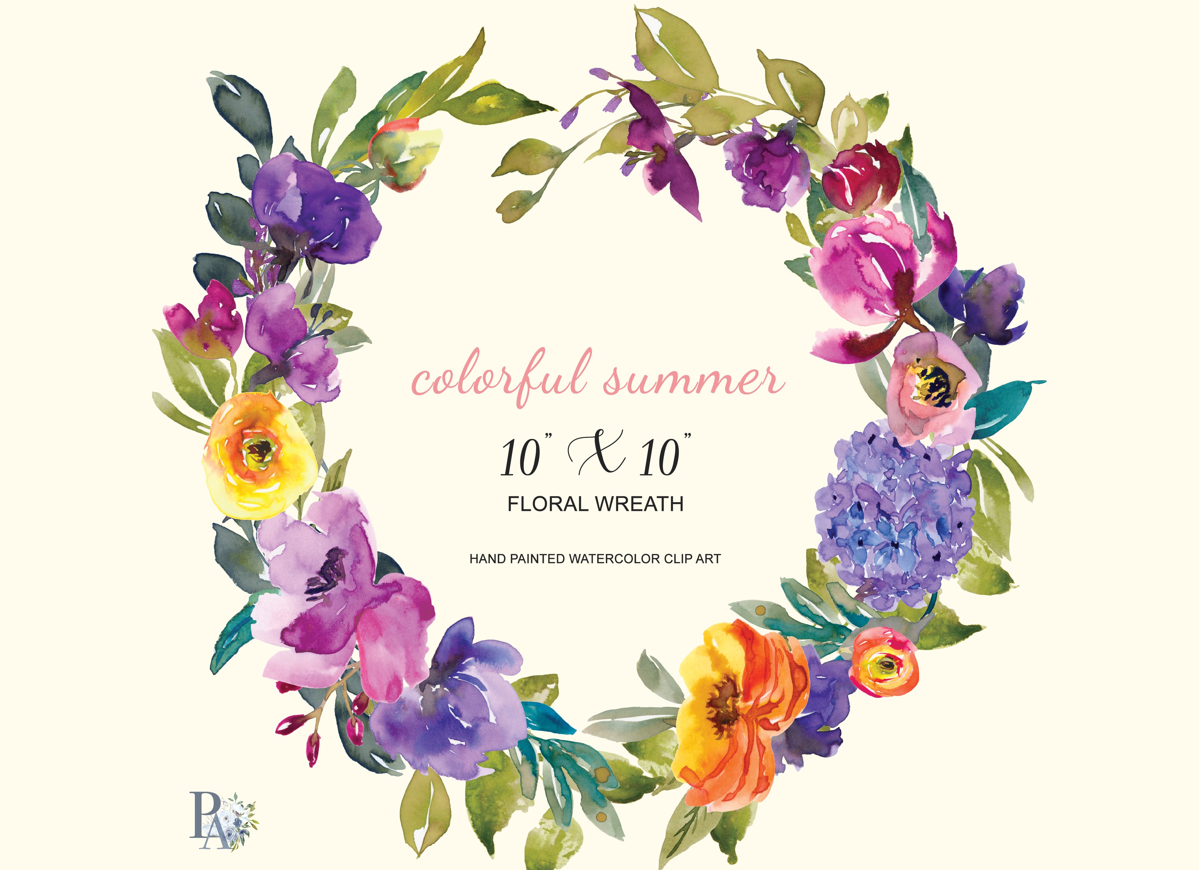 Watercolor Colorful Flowers Wreath Floral Wreath (88917 ...