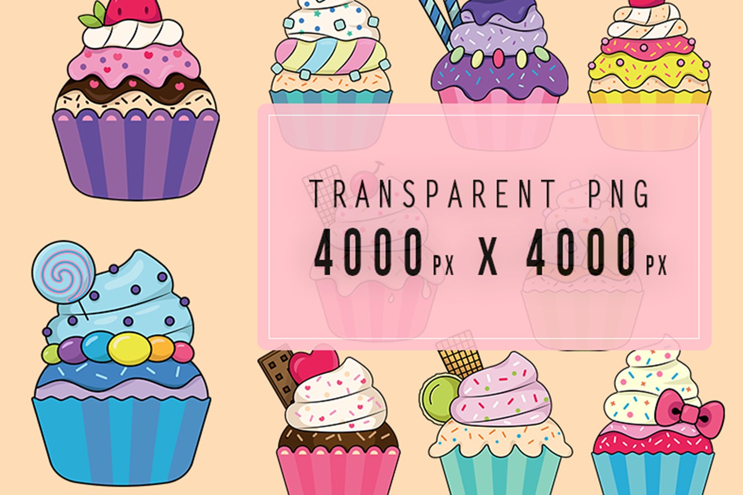 Cute Kawaii Cupcakes Set Kawaii Dessert Baking Emojis (946609 ...