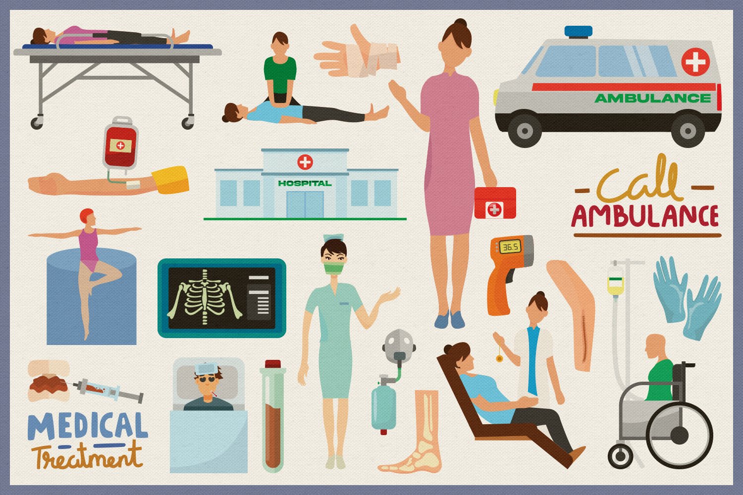 Medical Activities Vector Clipart and Seamless Pattern