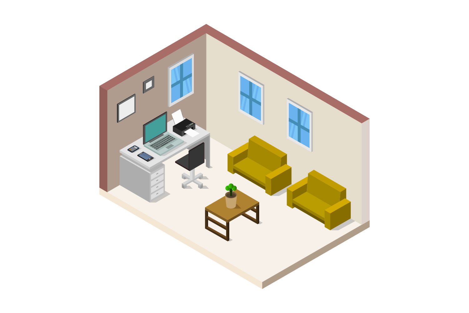 isometric office room (616106) | Icons | Design Bundles