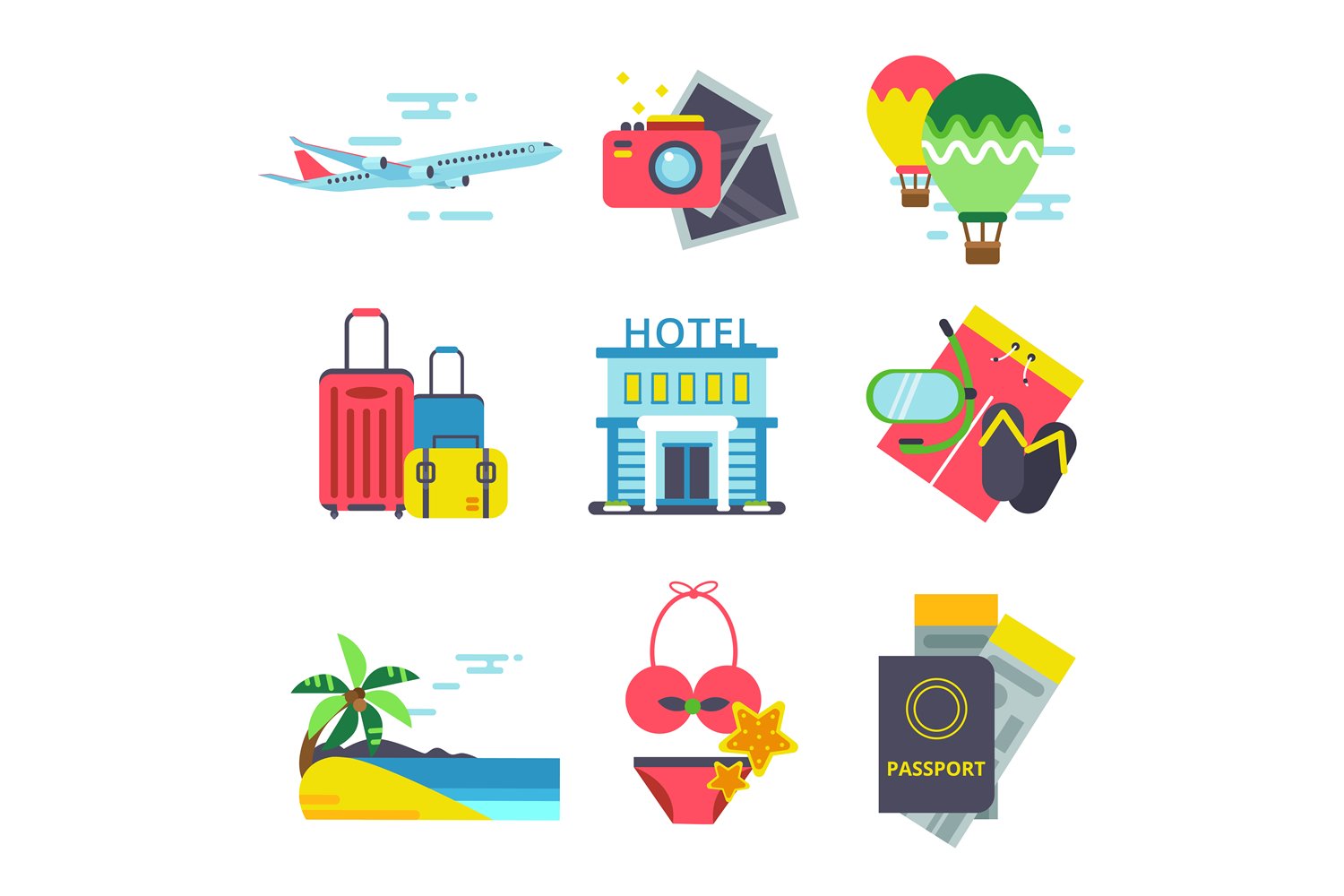 Travel time icon set in flat style. Vector signs of summer h (771925 ...