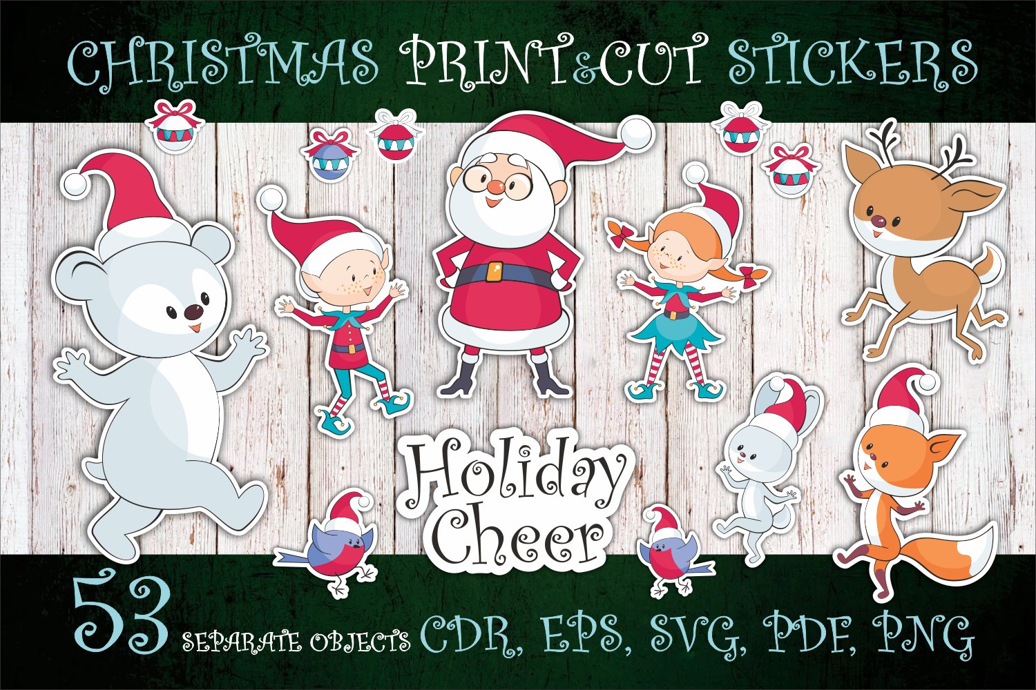 Holiday Cheer. Christmas print and cut stickers set. (912418 ...