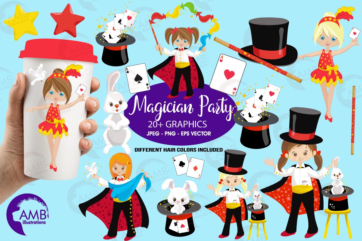 Girl's Magician Party clipart, graphics, illustrations AMB-1192 (43477 ...