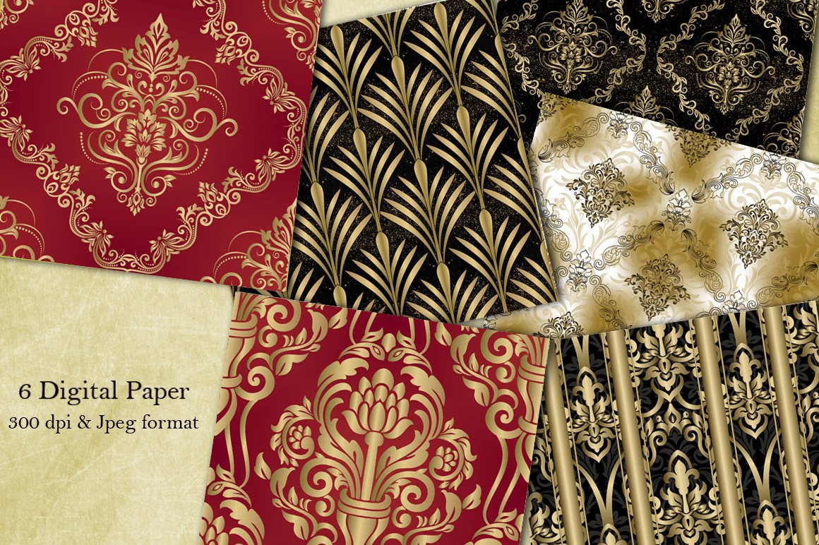 6 Seamless Damask Digital Papers. Collection of papers. (966428 ...
