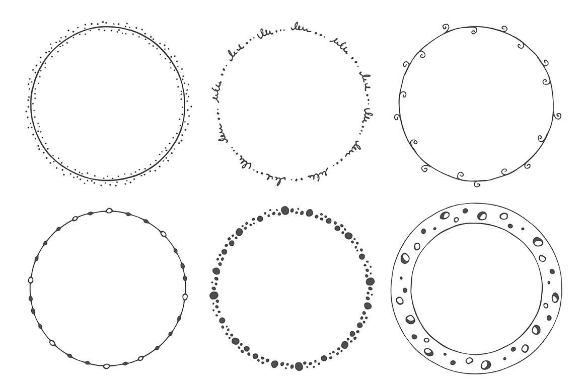 90 Hand Drawn Decorative Round Frames (62797) | Decorations | Design ...