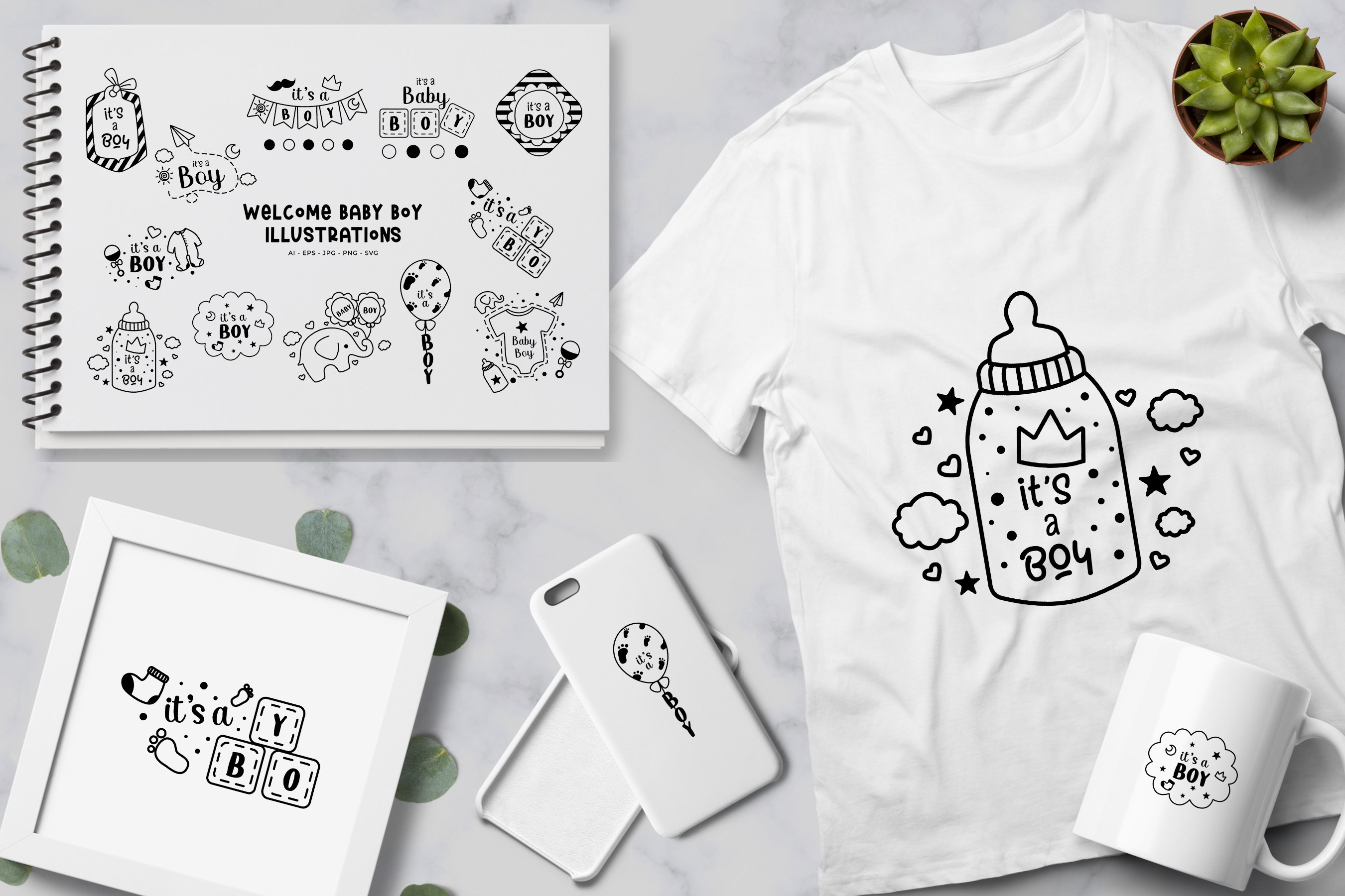 Welcome Baby Boy illustrations