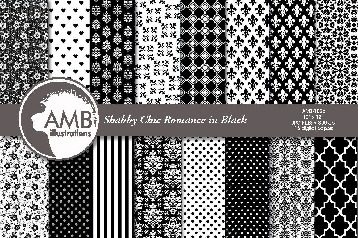 Shabby Chic Black lace papers AMB-1026 (562377) | Patterns | Design Bundles