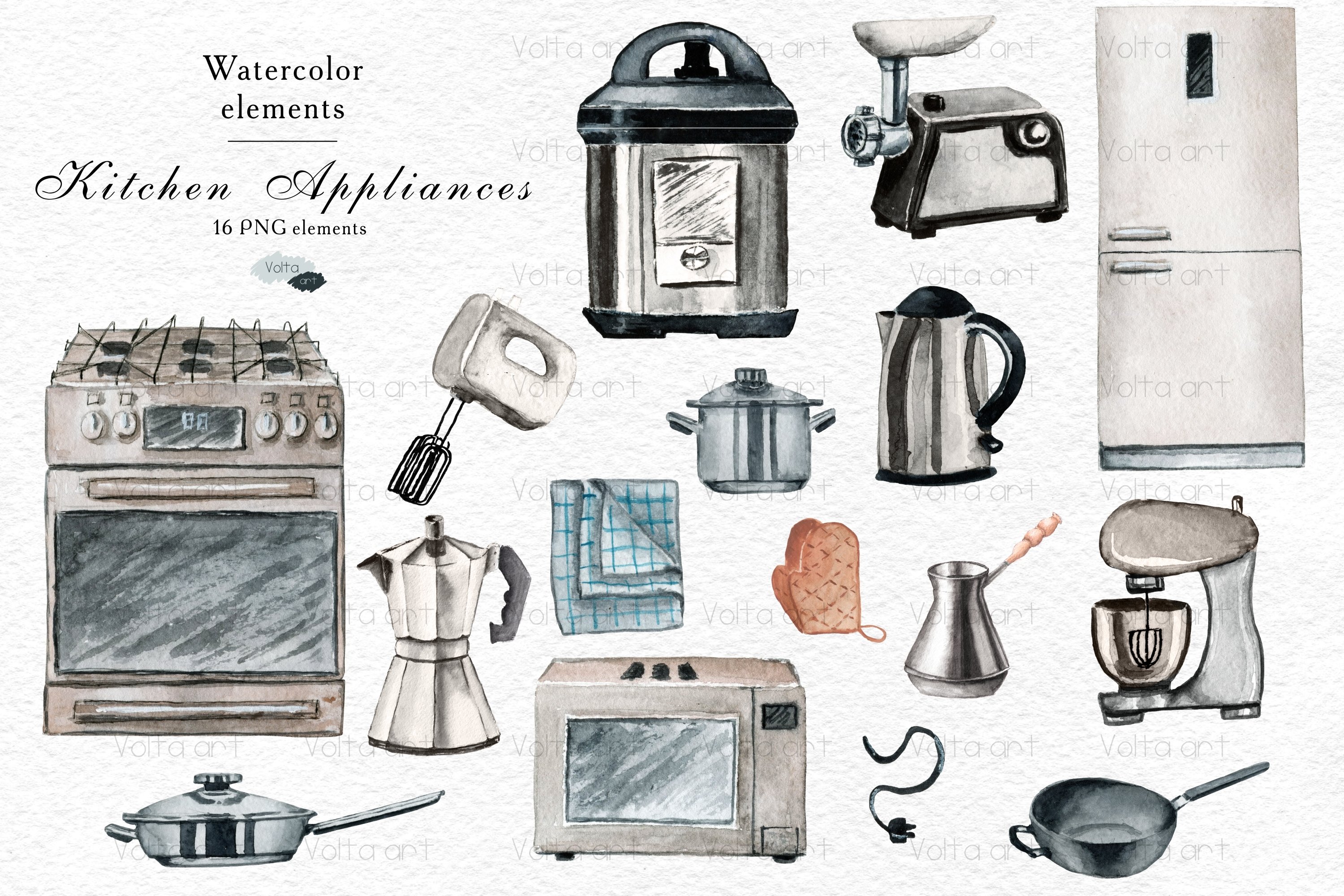 Watercolor Kitchen Appliances and supplies PNG (1156294) | Objects ...