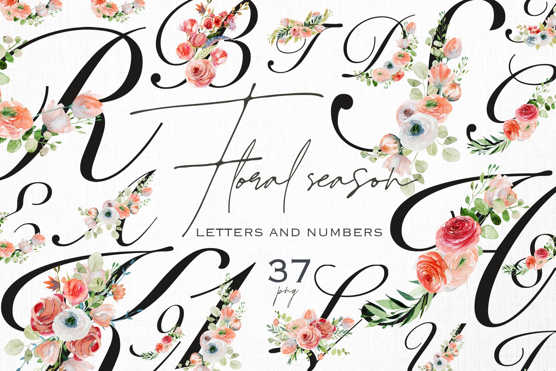 Floral season. Spring alphabet. (1216945) | Illustrations | Design Bundles