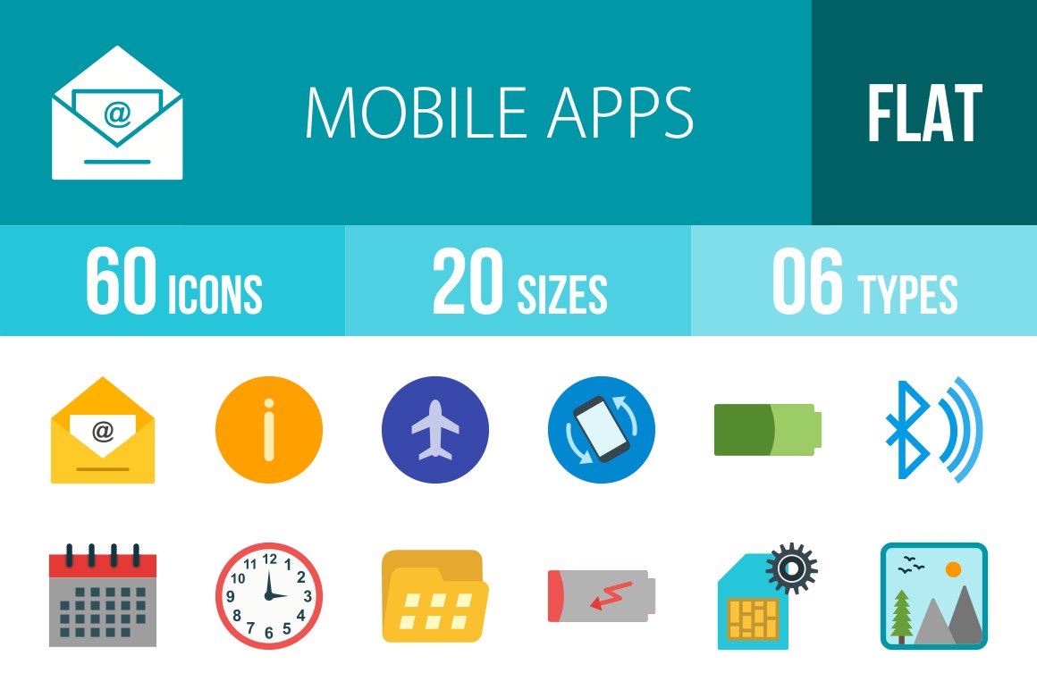 110 Mobile Apps Flat Multicolor Icons Season II (651702) | Icons ...