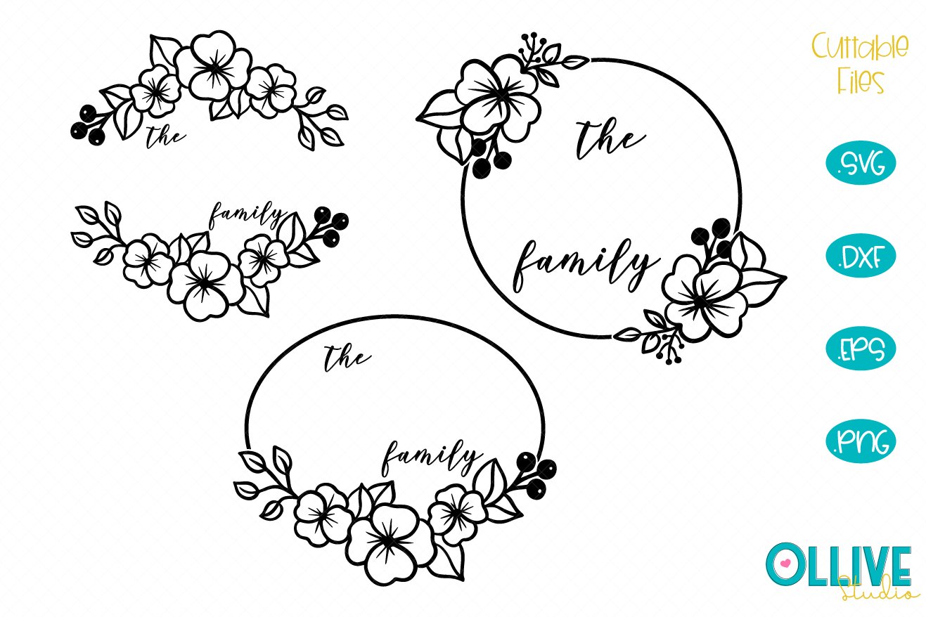 Floral Frame Family Name SVG Bundle (775953) | Cut Files | Design Bundles