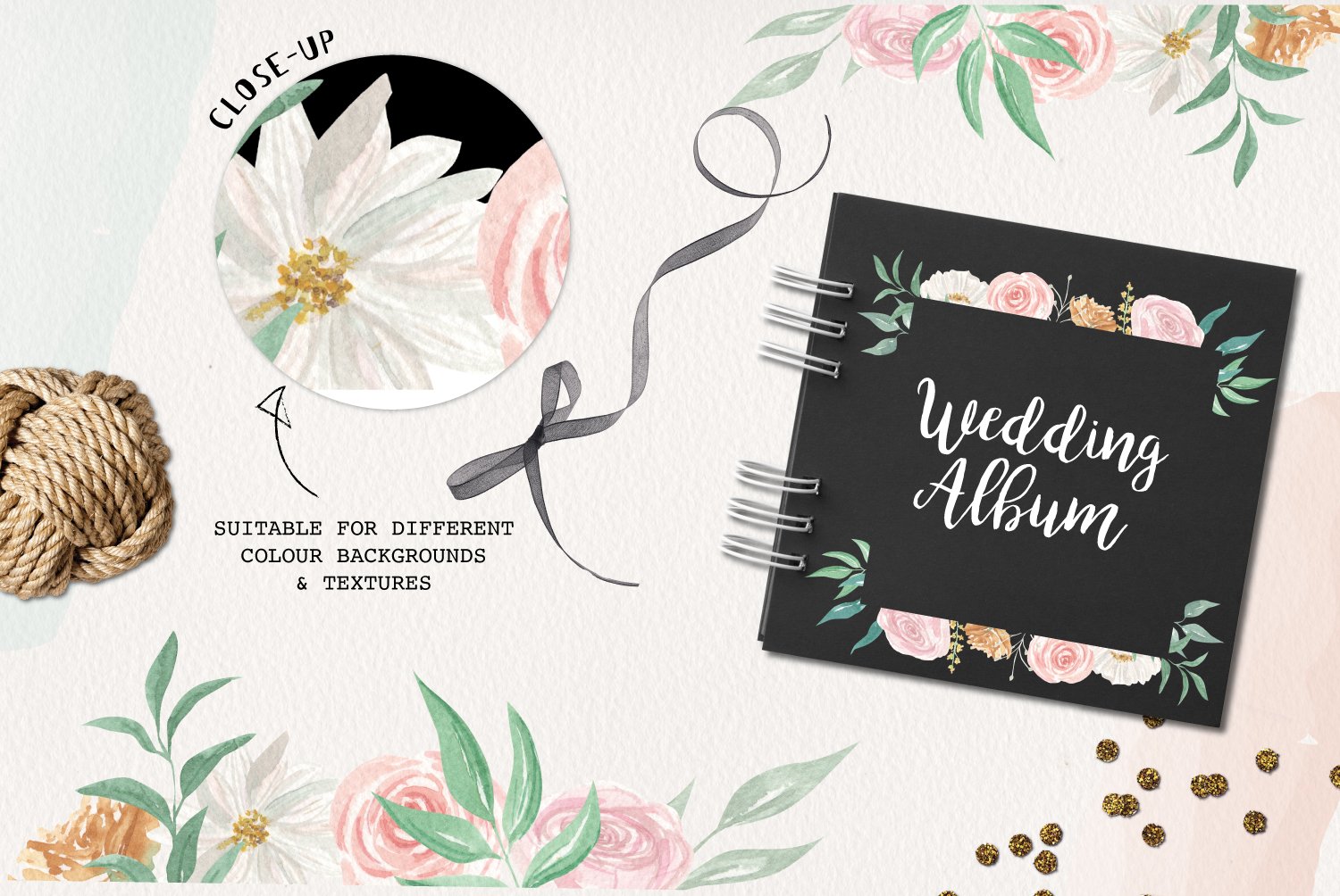 Mustard Watercolor 6 Frames Set Flowers Borders Pink Daisy