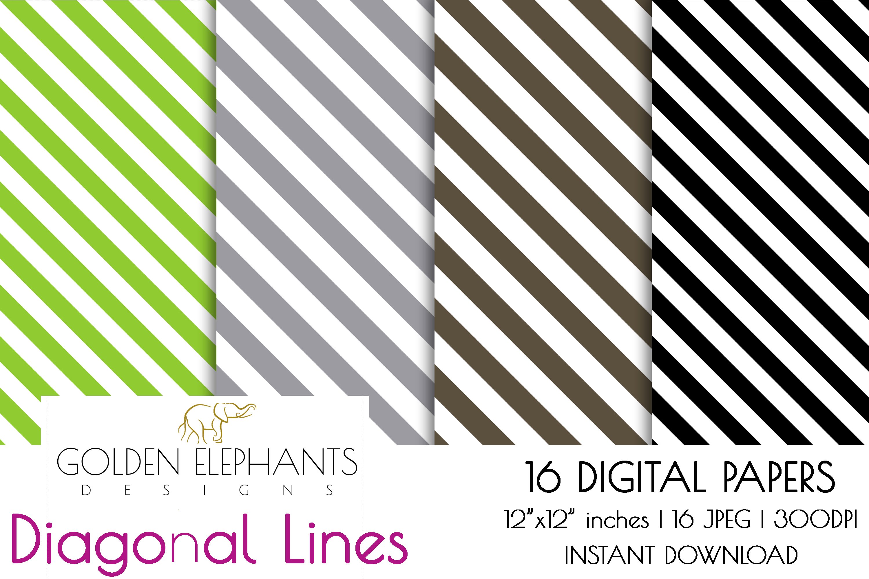 16 Diagonal Line Digital Paper, Seamless Scale Patterns (296253 ...