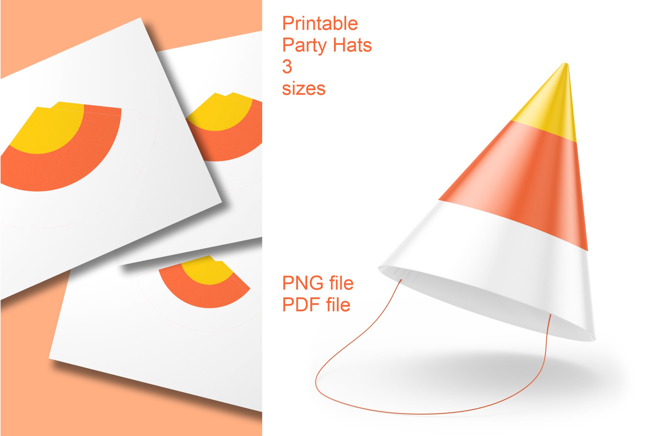 Printable Candy Corn Colors Party Hats Wide Striped Cone Hat
