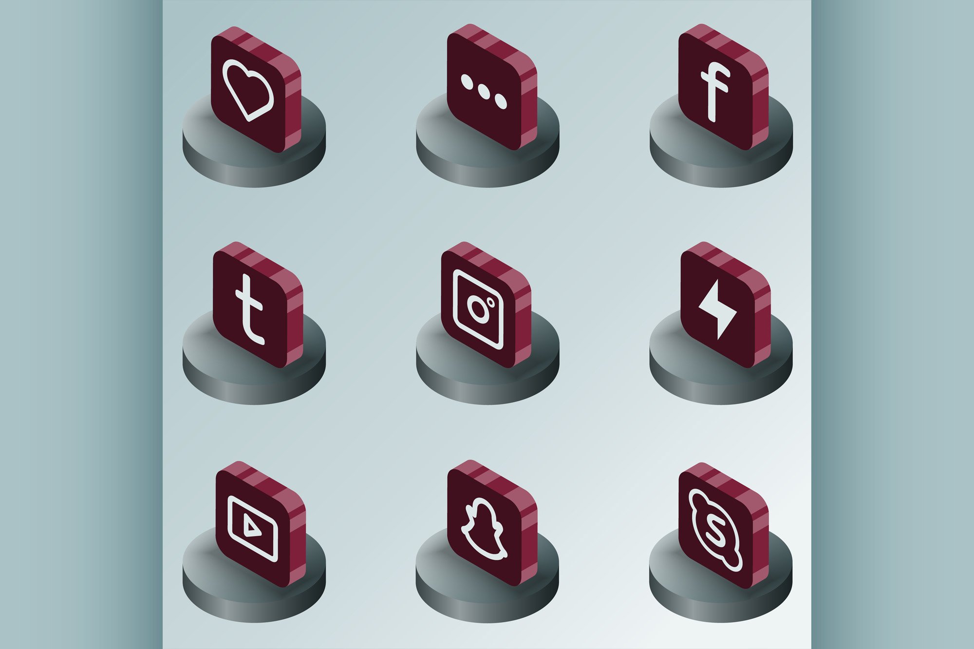Social network color isometric icons (759232) | Illustrations | Design ...
