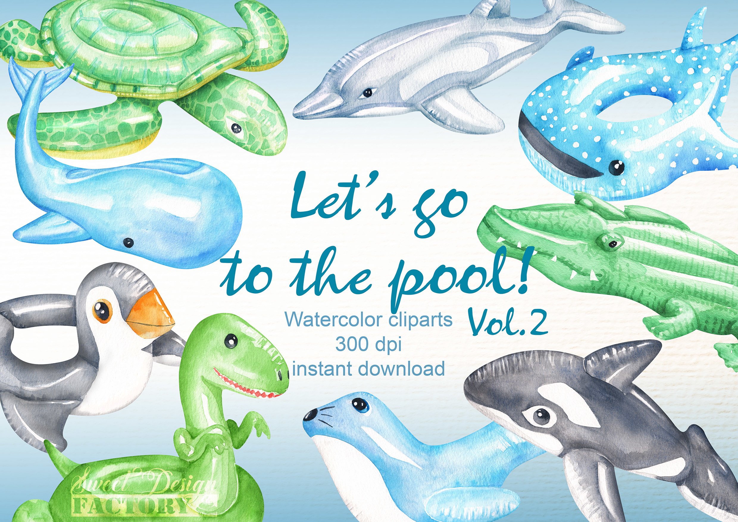 watercolor pool floats clipart (89116) | Illustrations | Design Bundles