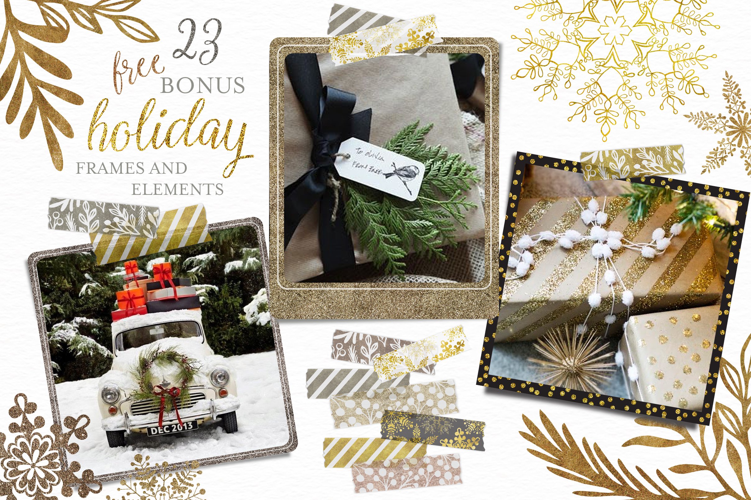 Glitter Washi Tape and Frames (84721) | Web Elements | Design Bundles