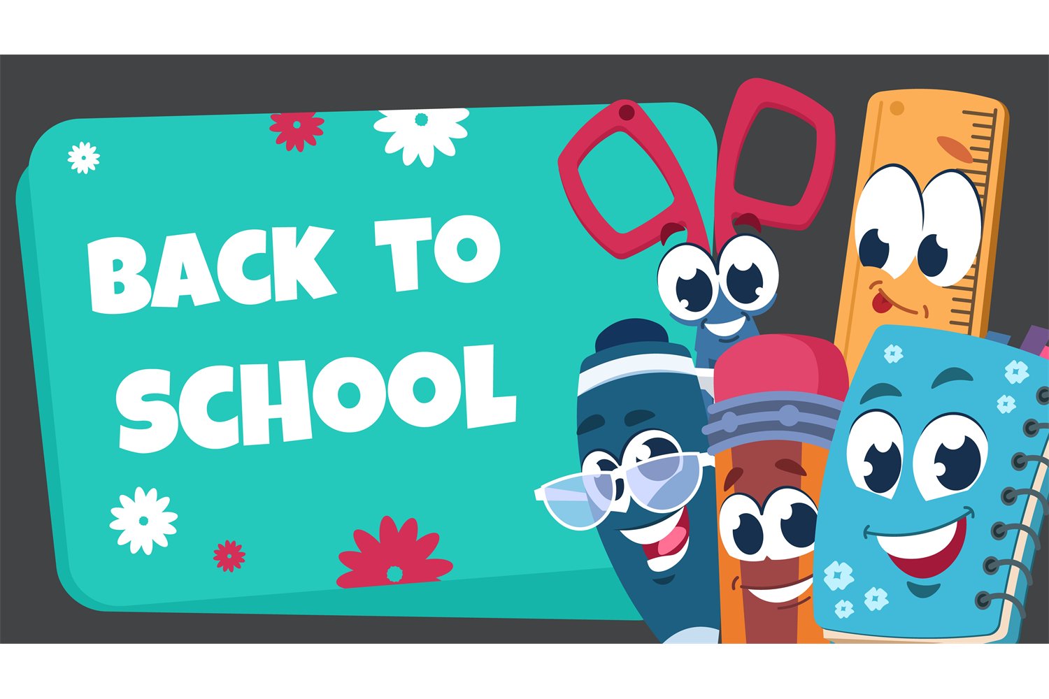 School characters background. Educational poster with happy (1348201 ...