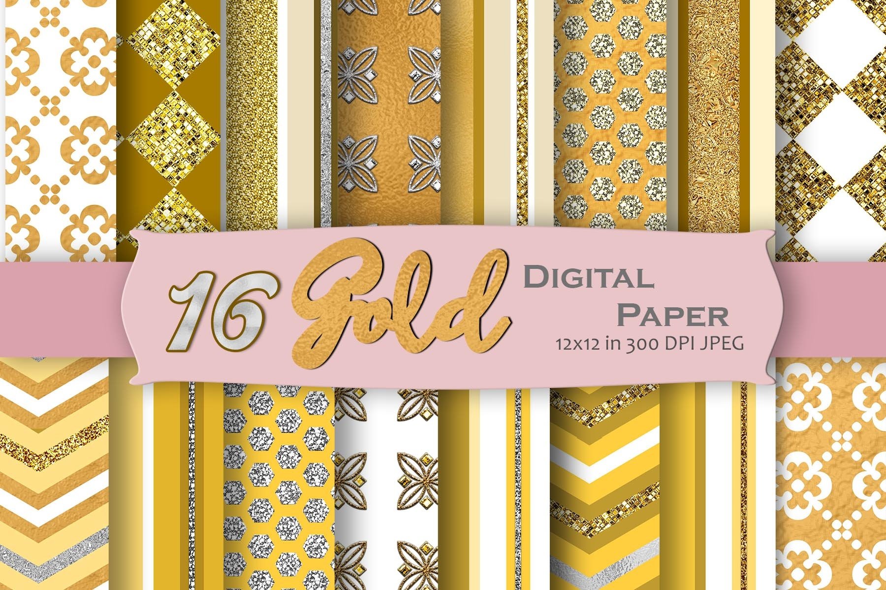 Gold Digital Paper Pack (476326) | Patterns | Design Bundles