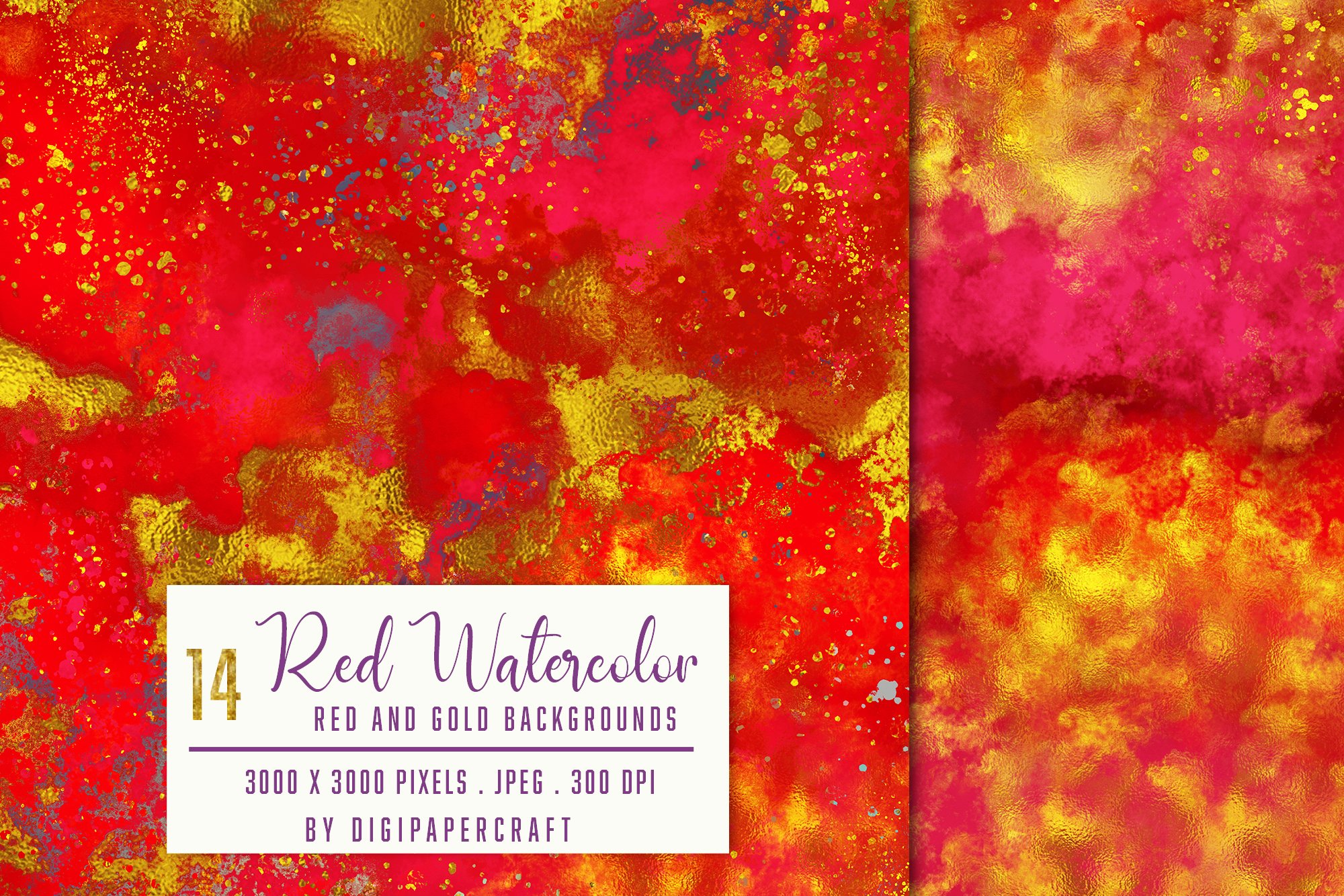 Luxury Red and Gold Digital Paper, Watercolor backgrounds (886228 ...