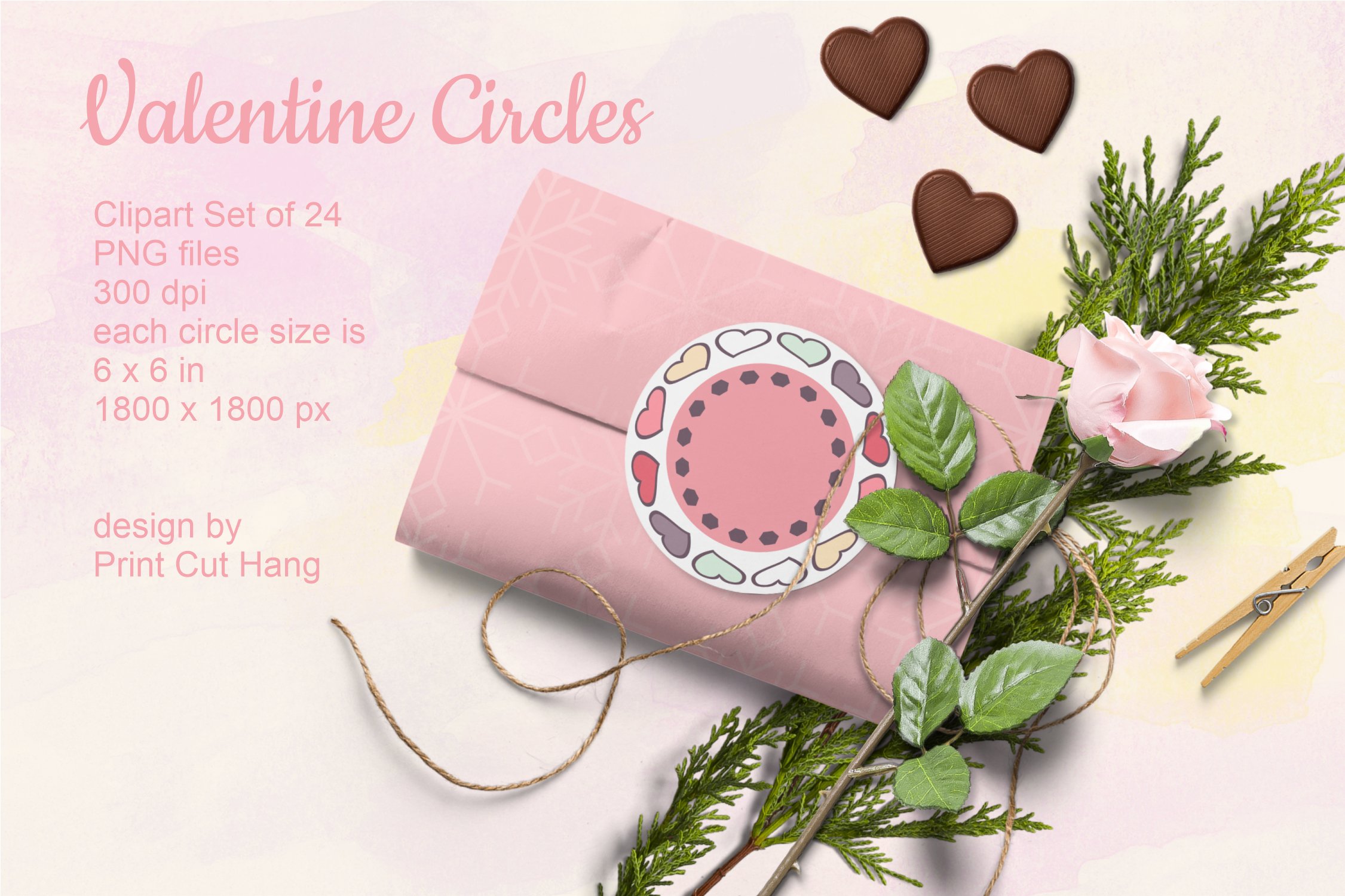 Valentine Circle Frames Clipart Set of 24 PNG files