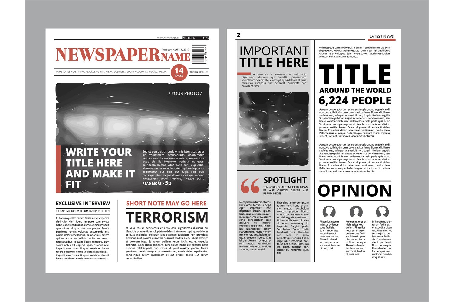Newspaper front page with several columns and photos. Vector (767013 ...