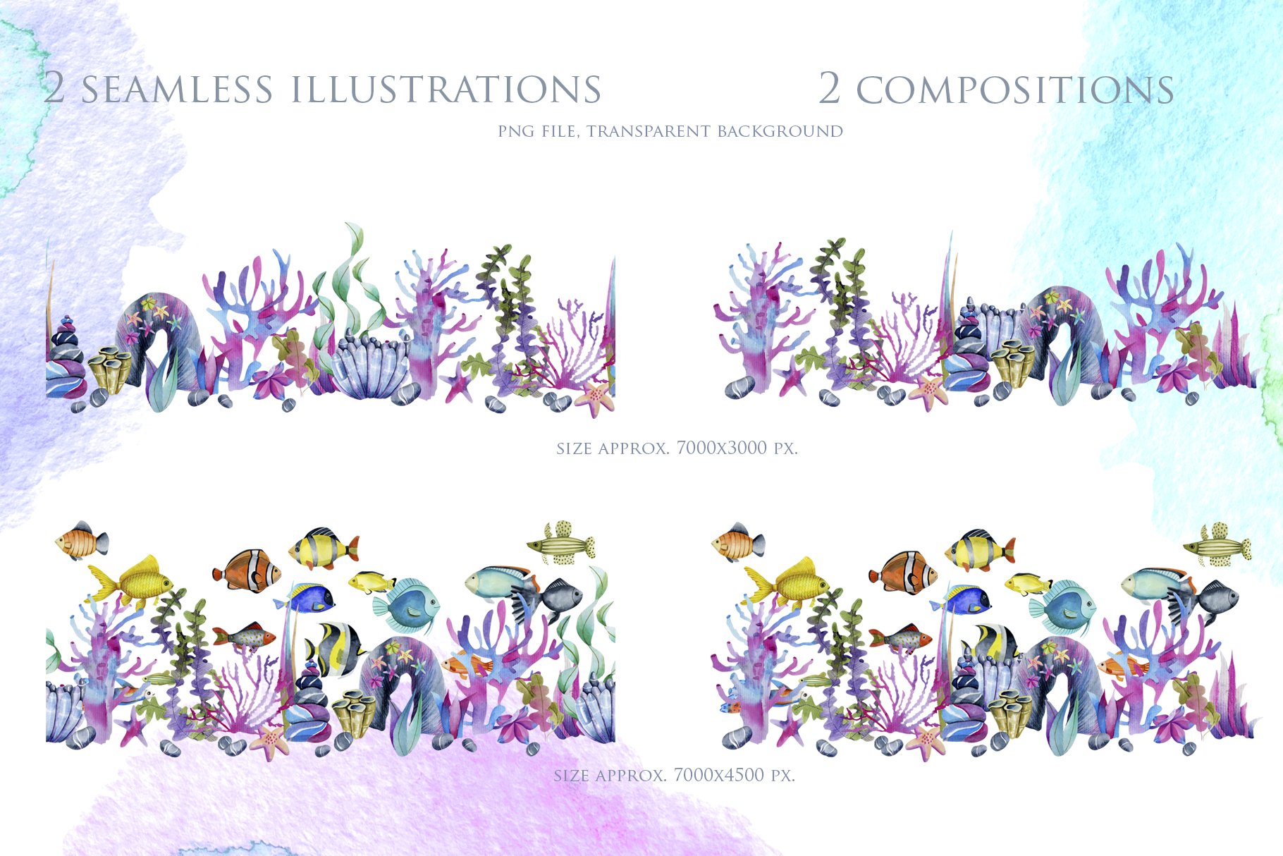 Sea life. Watercolor clip art. (210637) | Illustrations | Design Bundles