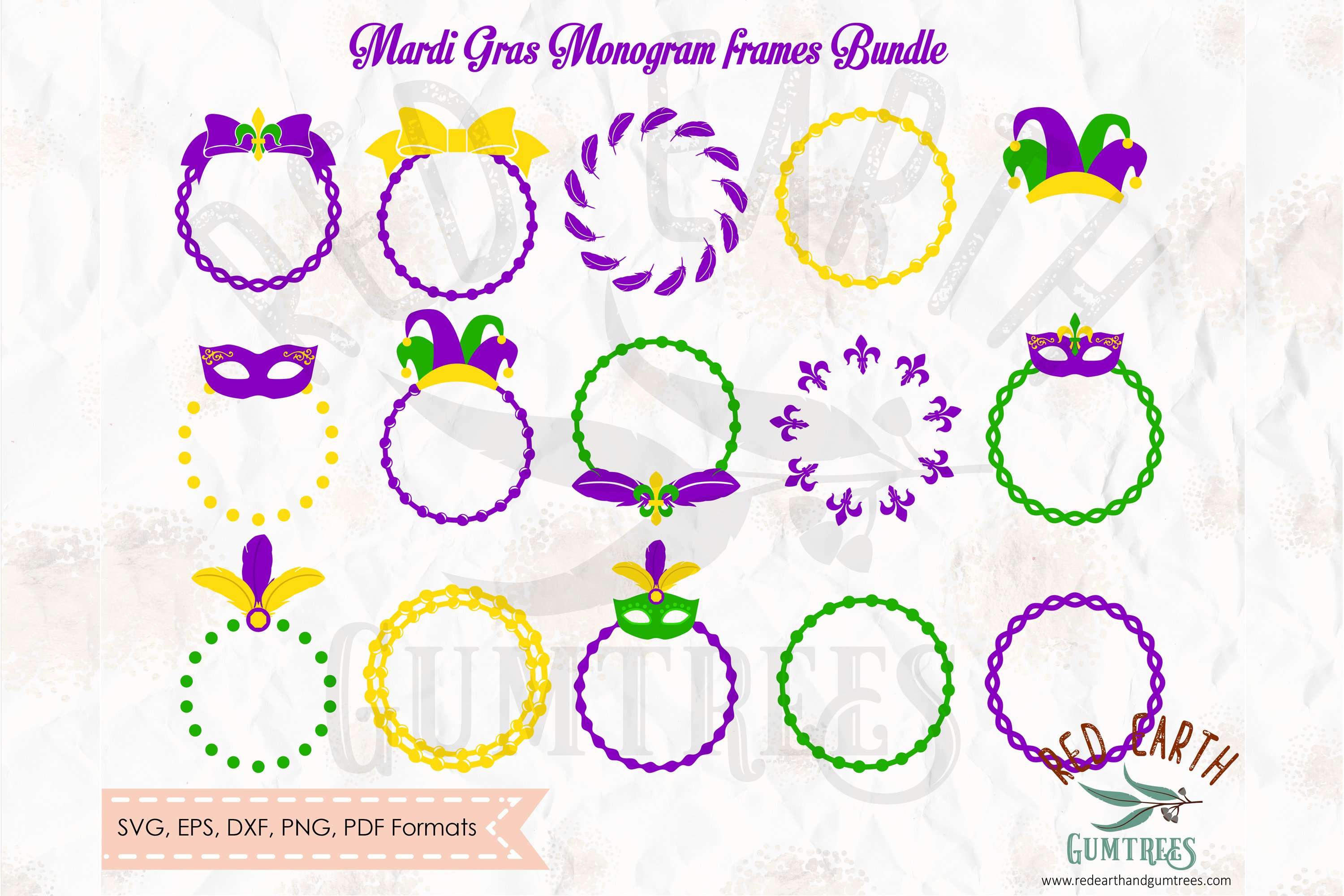 Mardi Gras monogram frames bundle in SVG,DXF,PNG,EPS,PDF (200988) | Cut ...