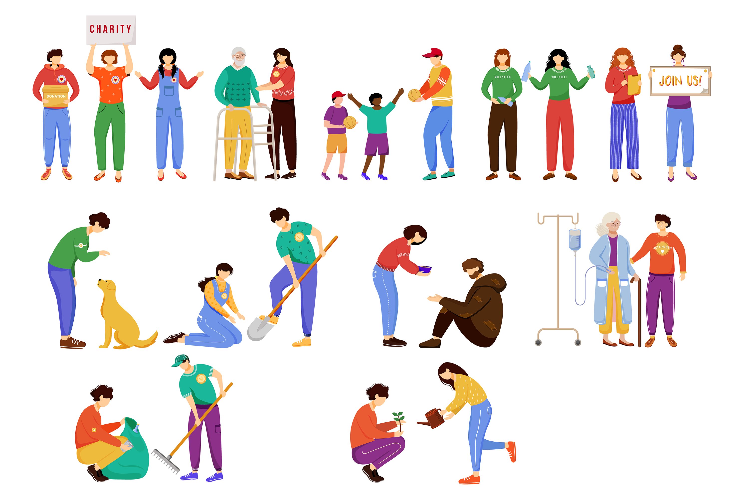 Charity works flat vector illustrations set (540478) | Characters ...