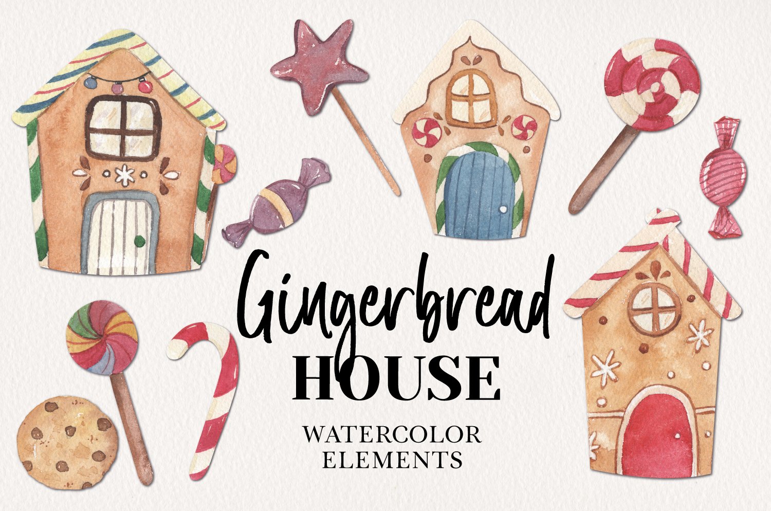 Gingerbread House Christmas Fun Watercolor Elements Clipart