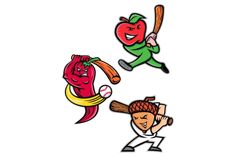 Fruit Baseball Sports Mascot Collection (124234) | Illustrations ...