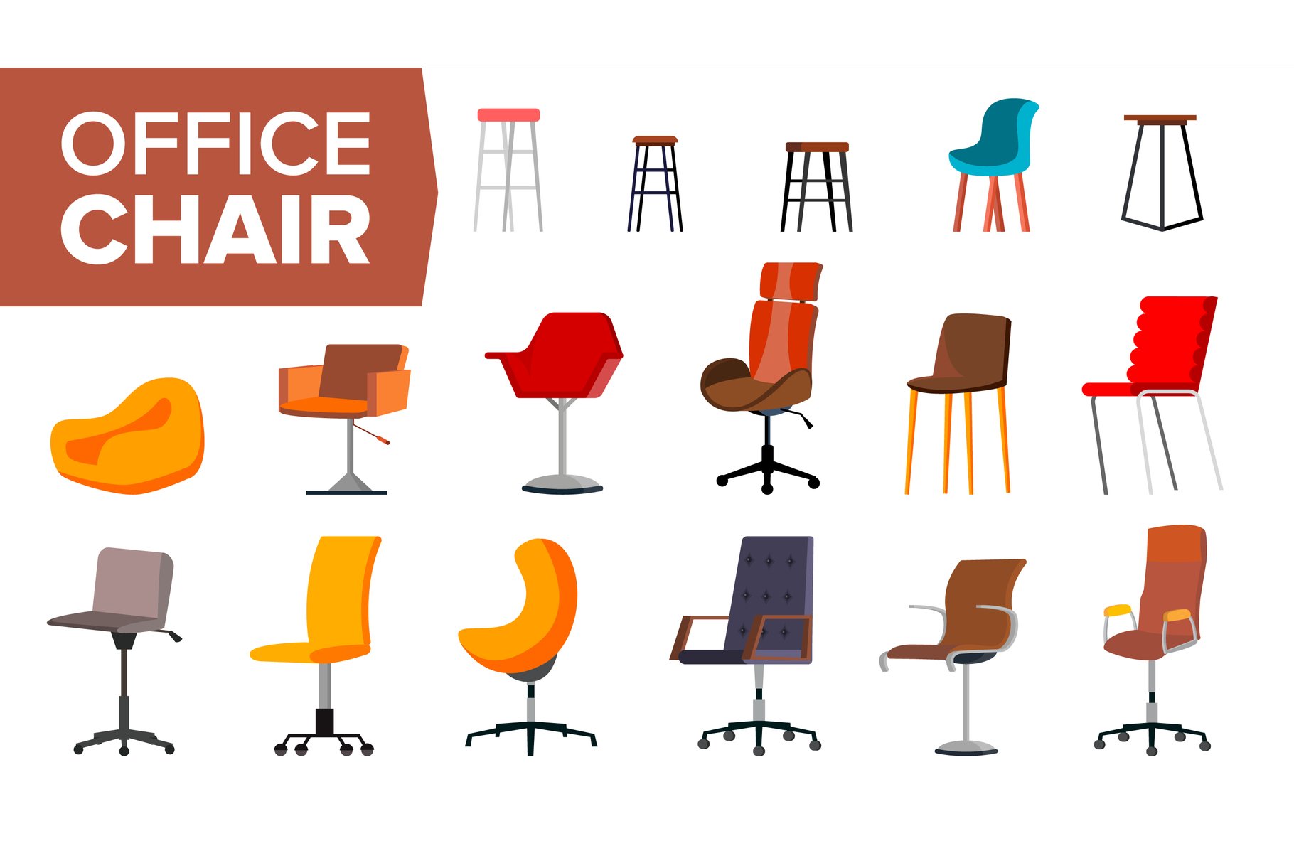 Chair Set Vector. Office Creative Modern Desk Chairs. (653546 ...
