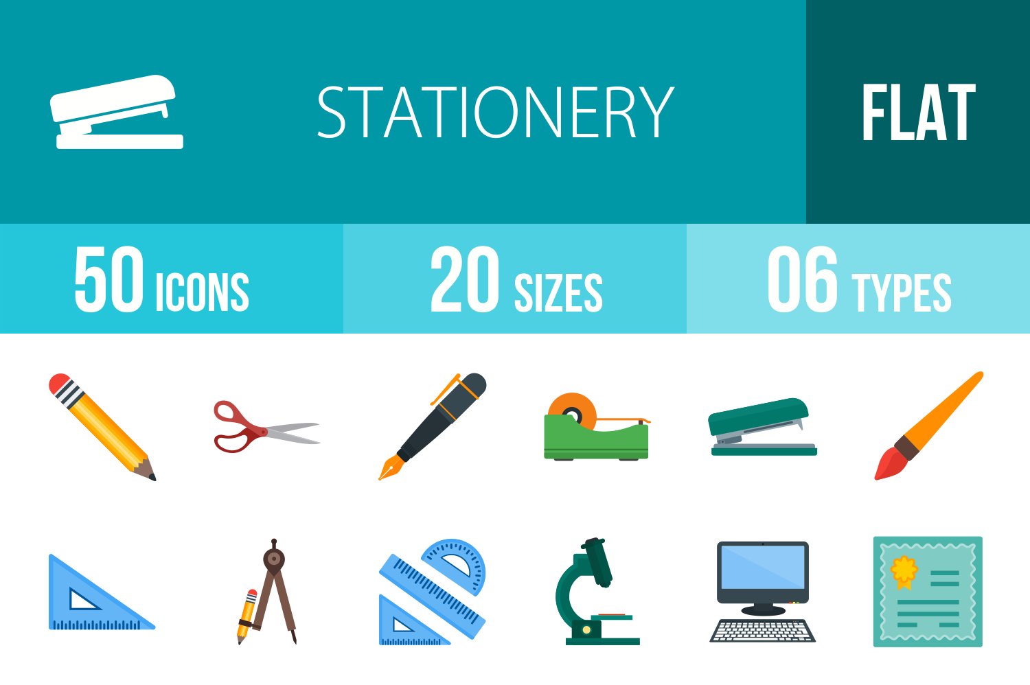 50 Stationery Flat Multcolor Icons (47030) | Icons | Design Bundles