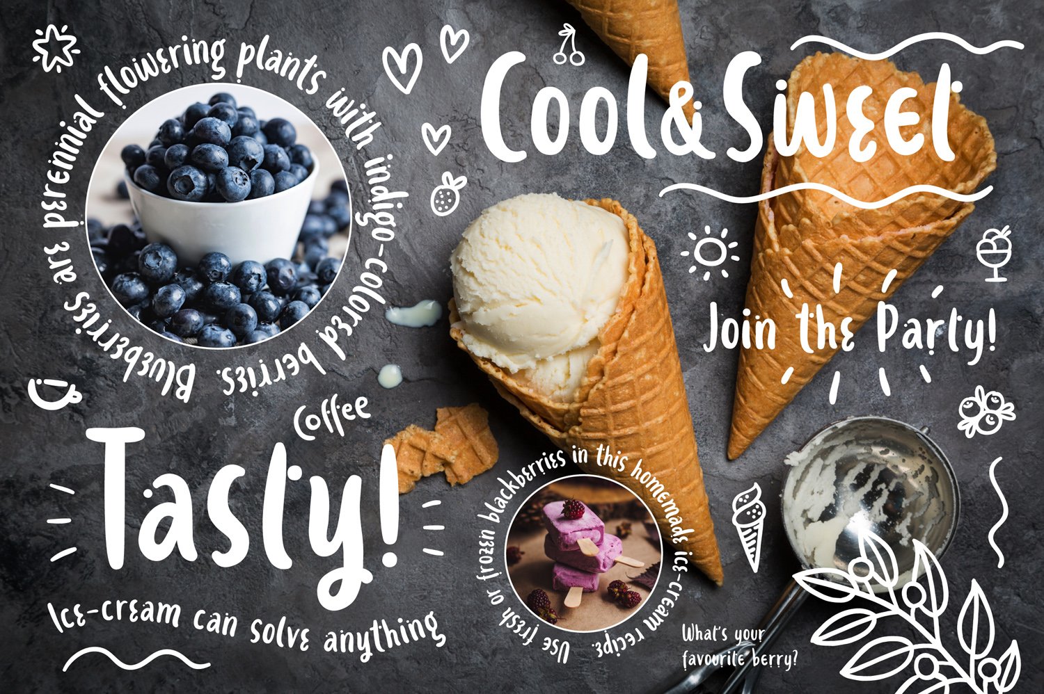 Ice-cream & Berries Font (32382) | Handwritten | Font Bundles