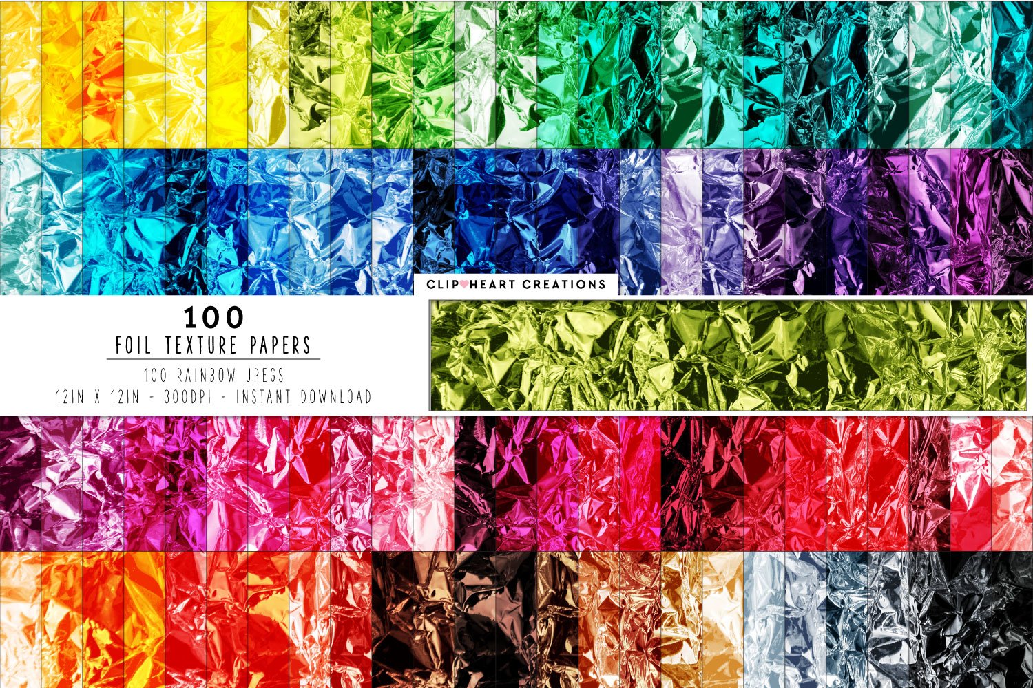 100 Foil Digital Papers in Rainbow Colors (549053) | Backgrounds ...