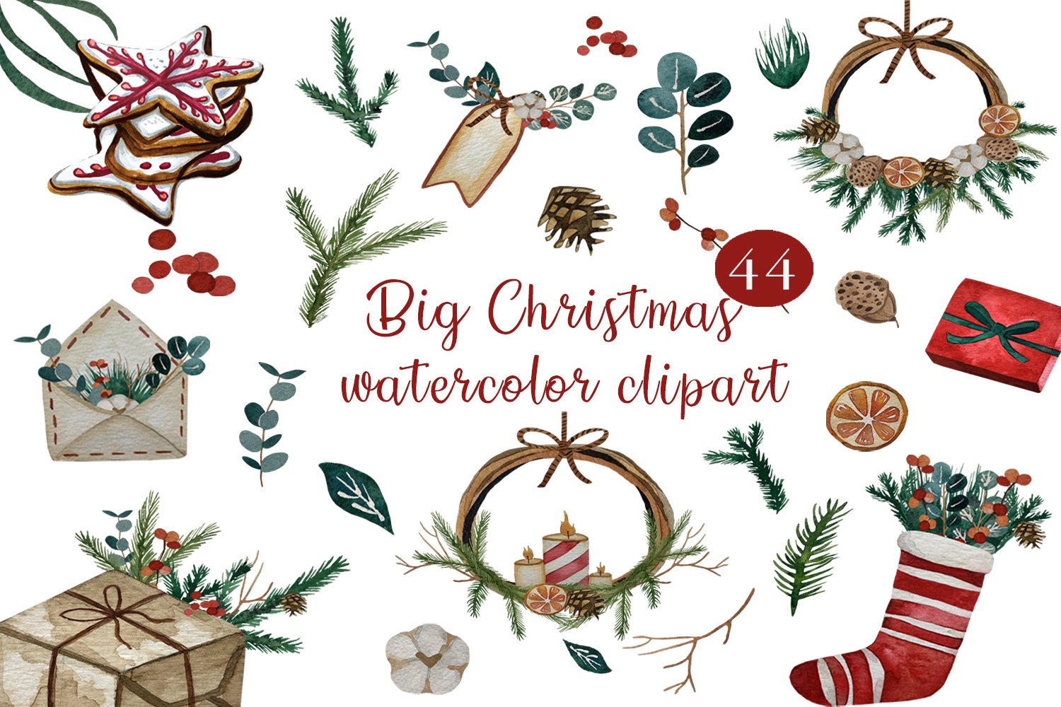 Christmas watercolor clipart (1016348) | Elements | Design Bundles