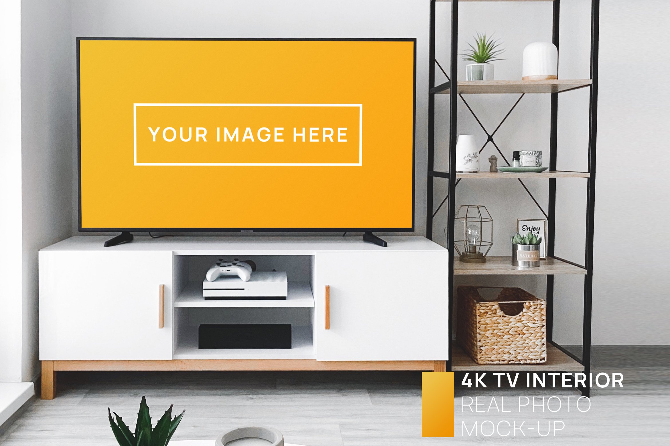 4K TV in Bright Interior Real Photo Mockup (1175307) | Mockups | Design ...
