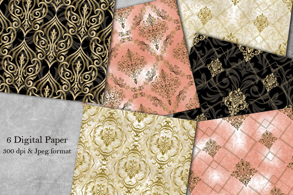 Seamless Damask Digital Papers. Collection of papers (1079097 ...