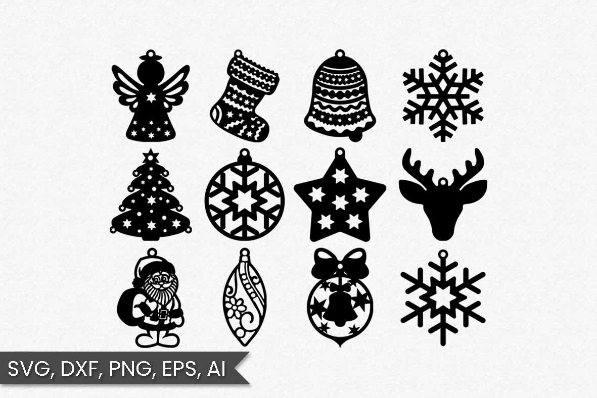 12 Christmas Ornaments, Cut File, Instant Download (420320) | Cut Files ...