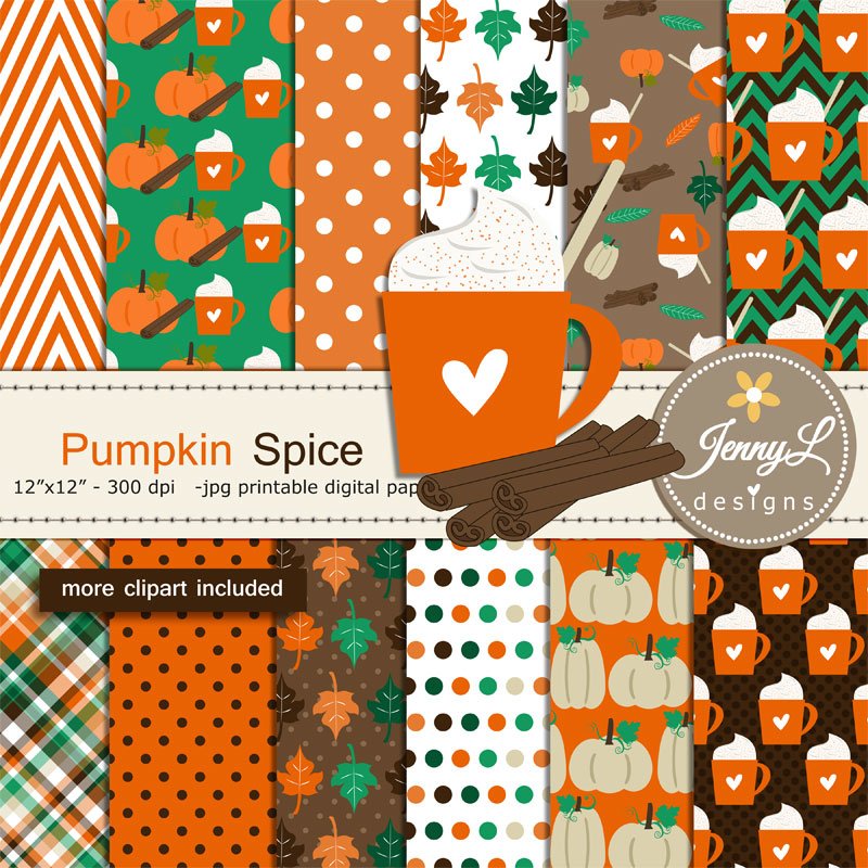 Pumpkin Spice Digital Papers and clipart SET (81936) | Backgrounds ...