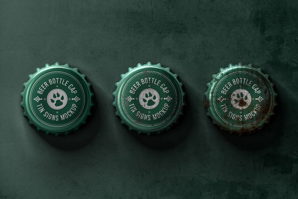 Bottle Cap Metal Tin Signs Mockup (320403) | Products | Design Bundles