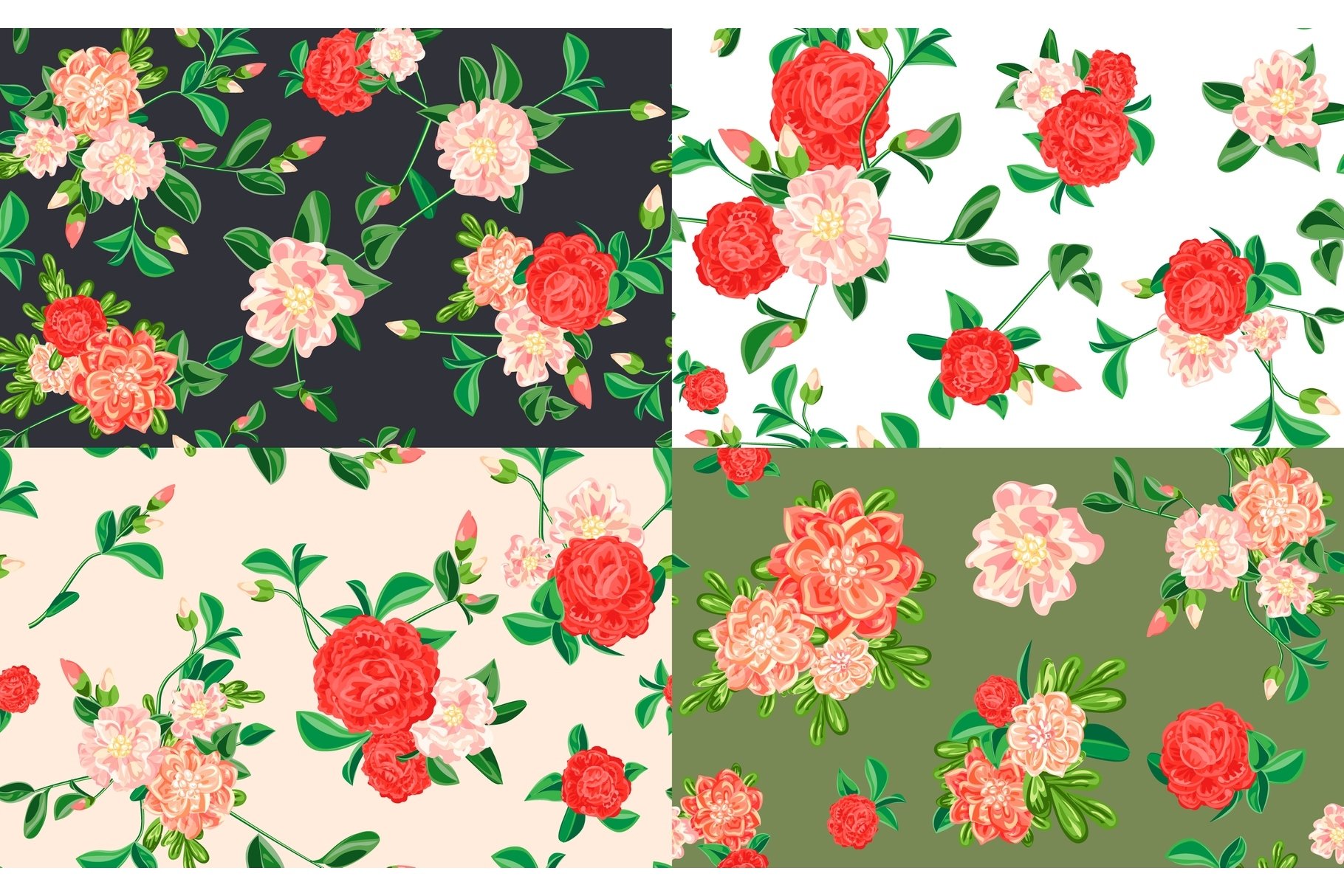 Camellia pattern set, cartoon style (550546) | Illustrations | Design ...