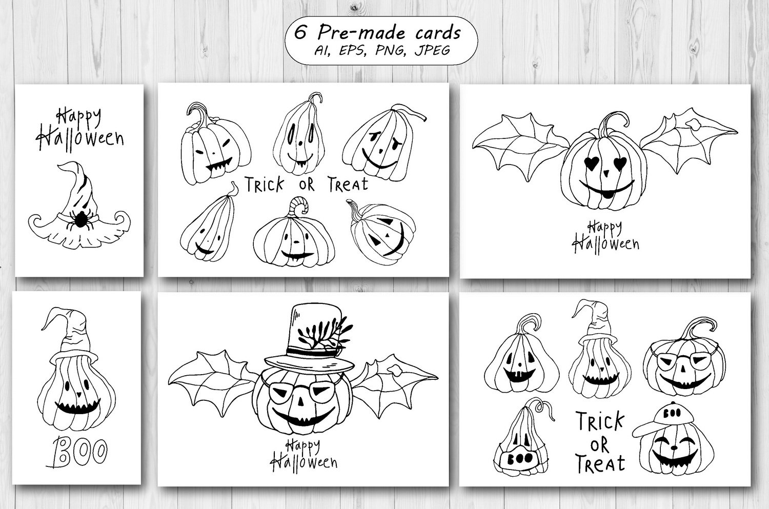 Black And White Halloween Pumpkins Clipart & Cards -Line Art (849959 ...