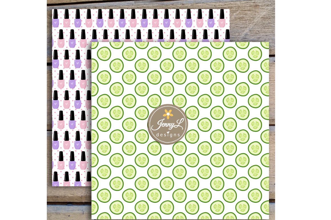 Spa Girls Digital Papers and Clipart SET, Spa Pary, Cucumber, Lipstick ...